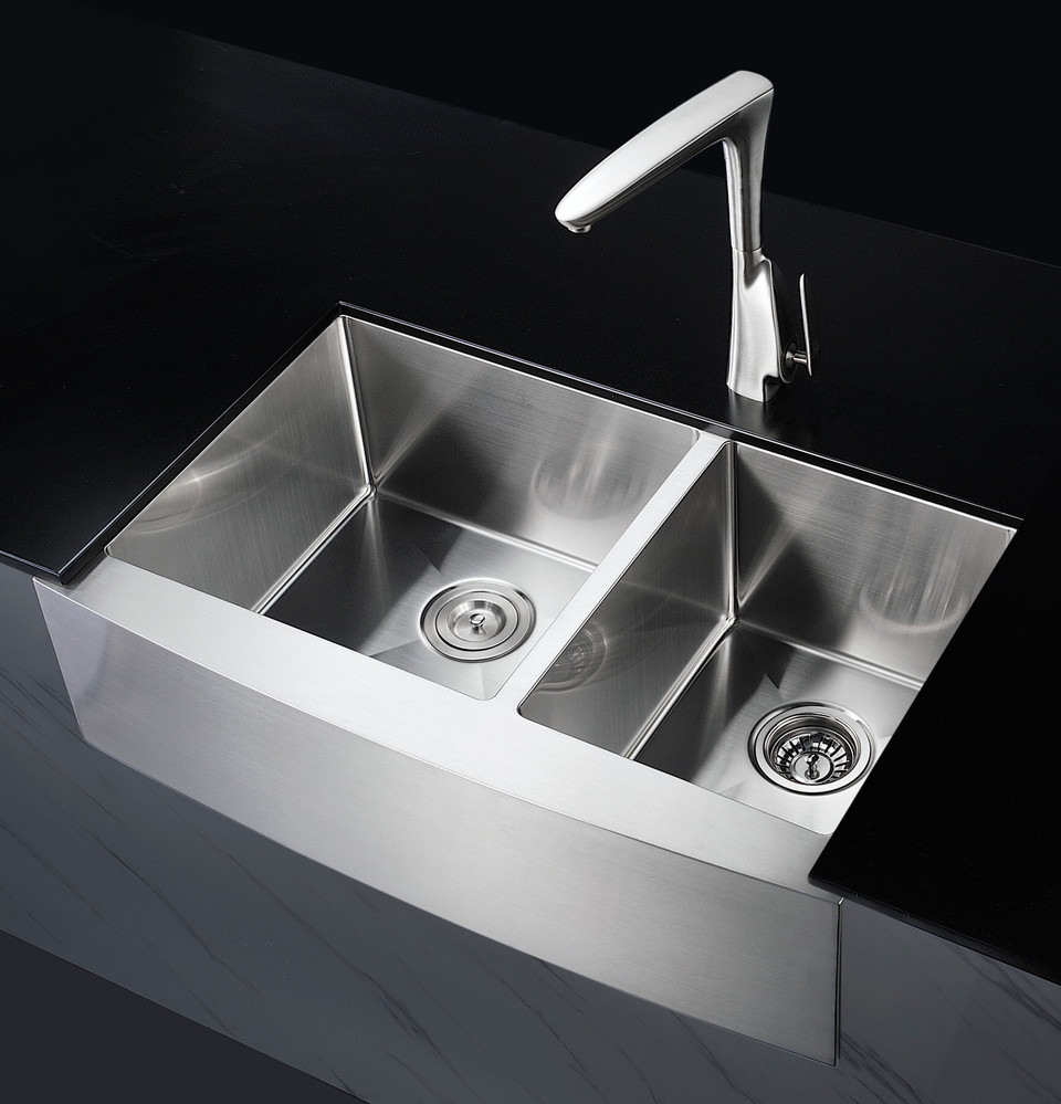 ANZZI Elysian Farmhouse Stainless Steel 33 In. 0-hole 60/40 Double Bowl ...