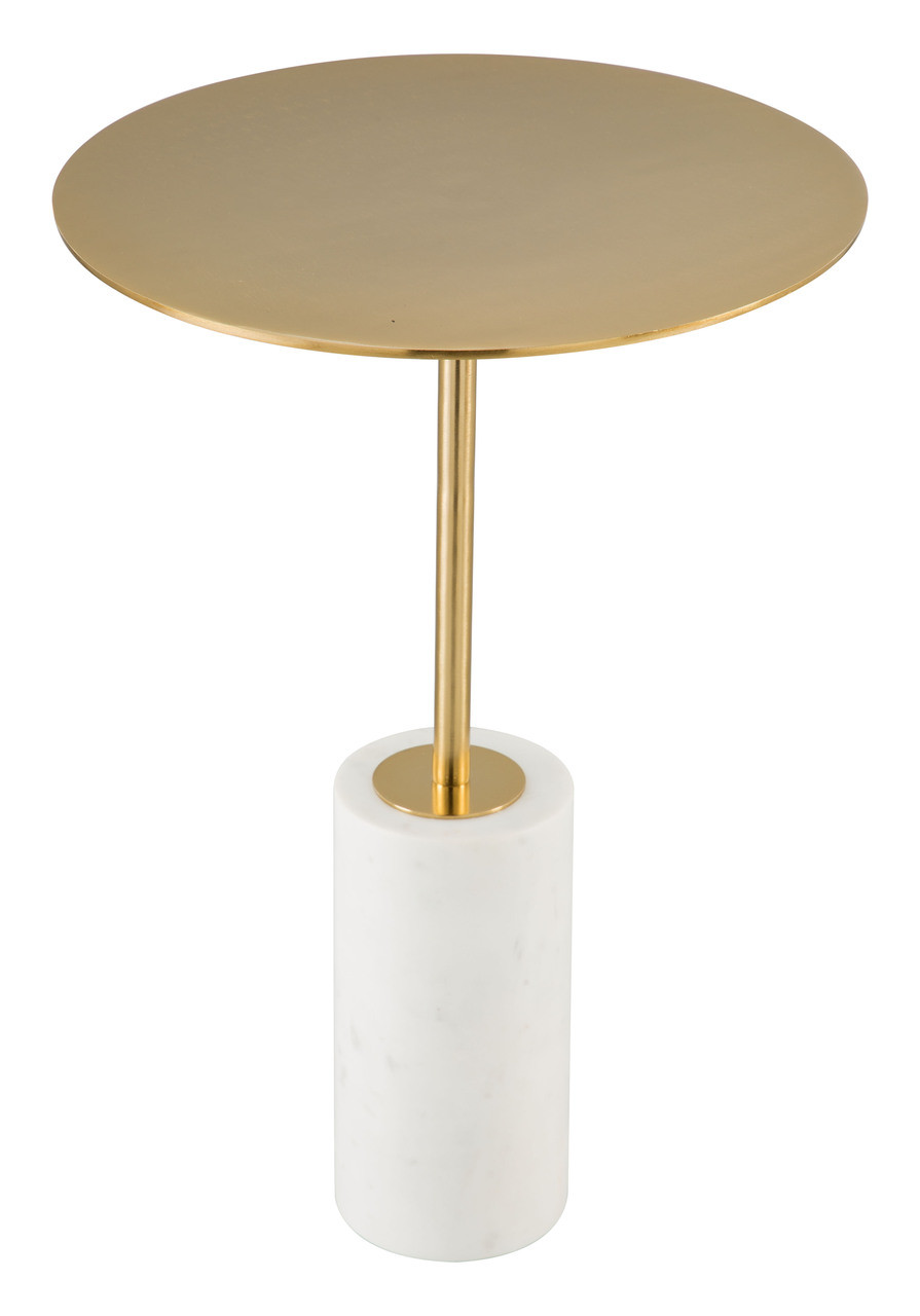 Zuo Modern Asa Marble Side Table Gold & White in End Tables at StudioLX