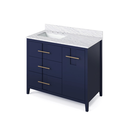 Jeffrey Alexander 42" Hale Blue Katara Vanity, Left Offset, White ...