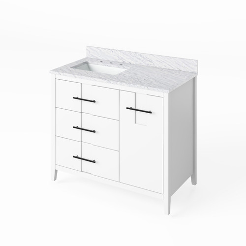 Jeffrey Alexander 42" White Katara Vanity, Left Offset, White Carrara ...