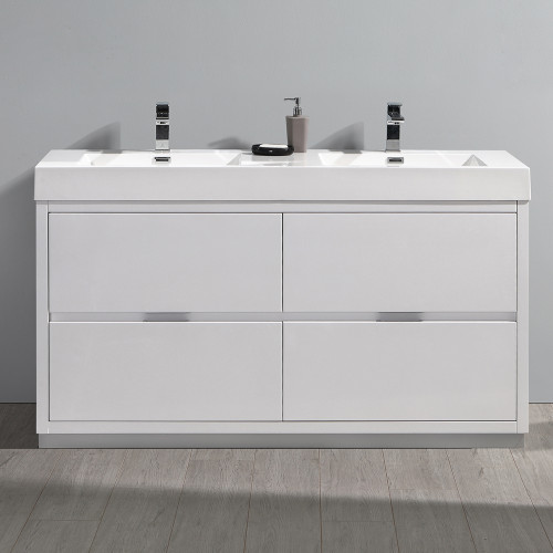 Fresca Valencia 60" Glossy White Free Standing Double Sink Modern ...