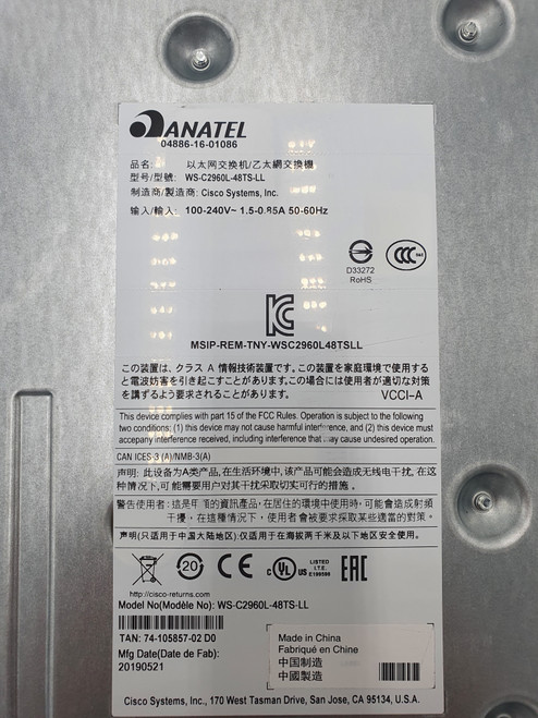 Cisco, ANATEL, Catalyst 2960-L Series, WS-C2960L-48TS-LL, 04886-16 ...