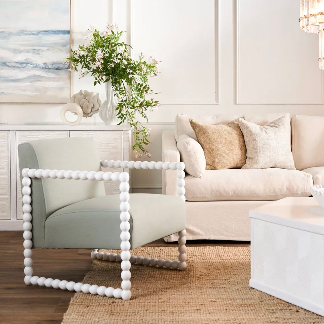 Bobbin Oak Chair White/Seafoam