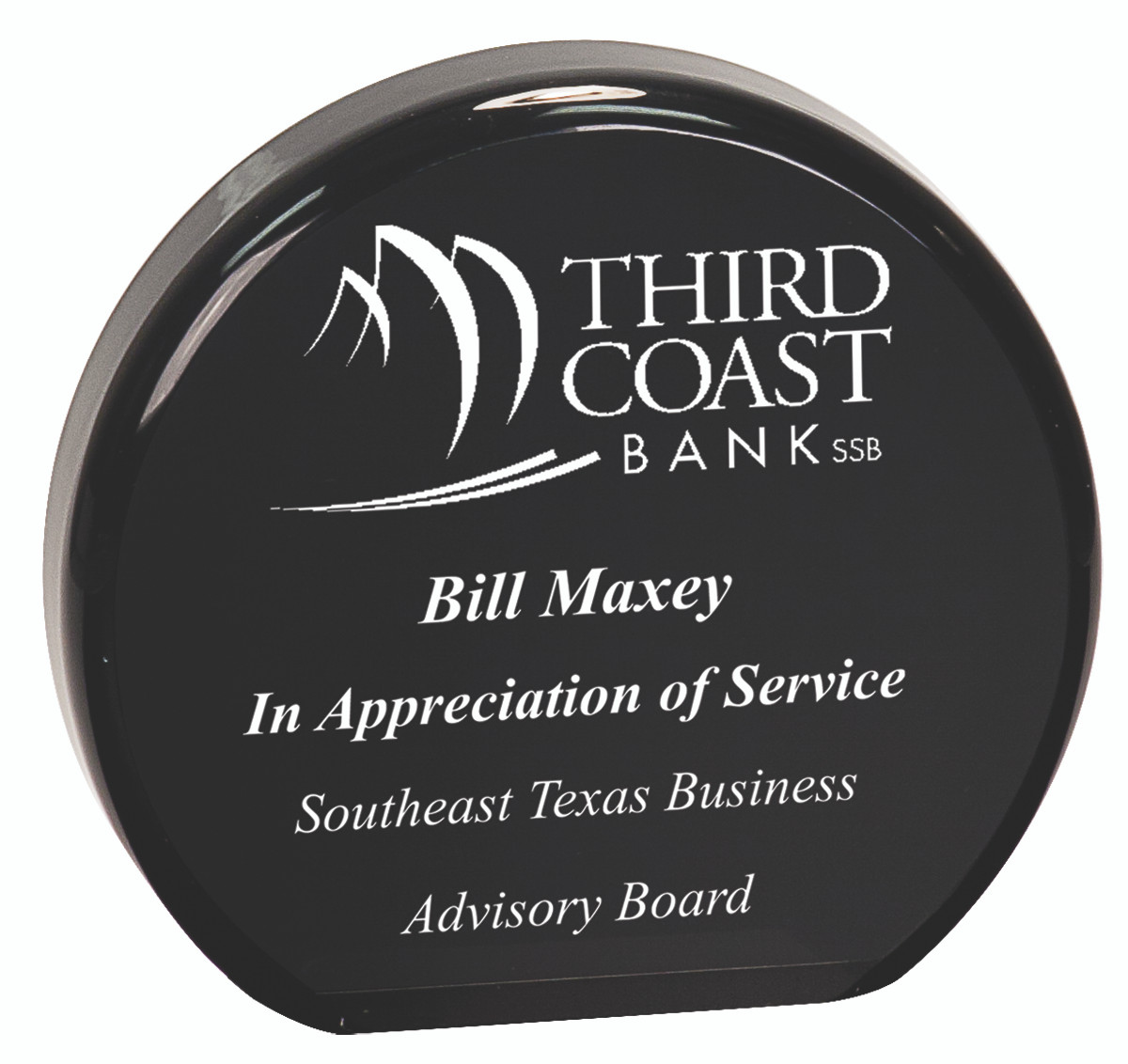 Round Clear Acrylic Award with Black Backdrop 138 - Engrave Tech