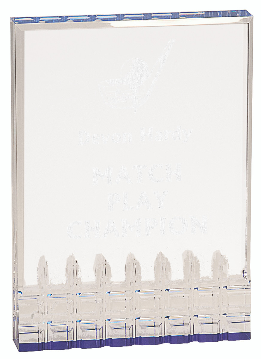 Clear Carved Acrylic Plaque with Blue Bottom Edge 260 - Engrave Tech