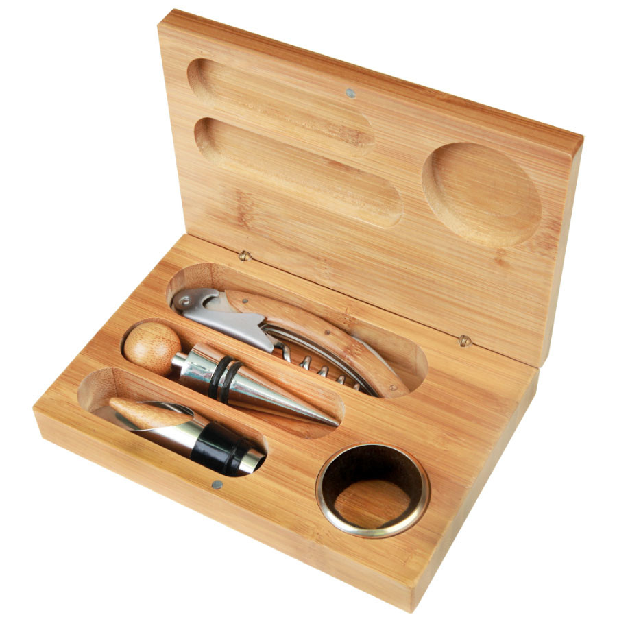 Genuine Bamboo 4-Piece Wine Serving Kit - Engrave Tech