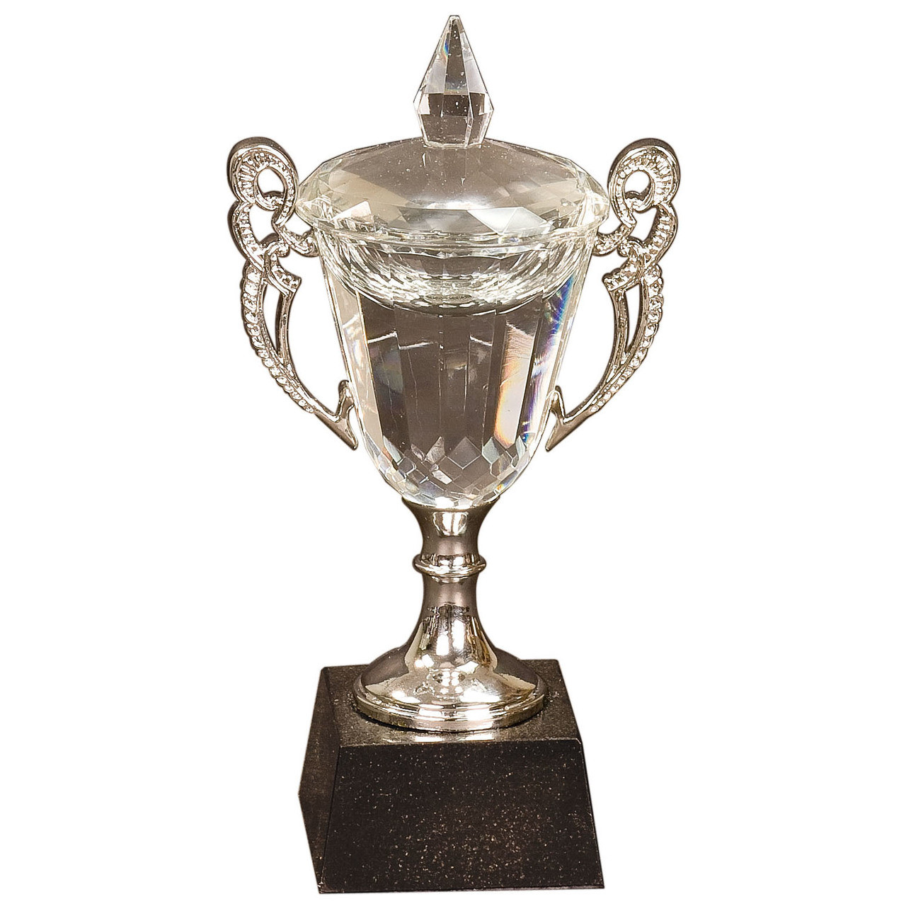 Small Crystal Trophy with Silver Stem and Handles on Black Base ...