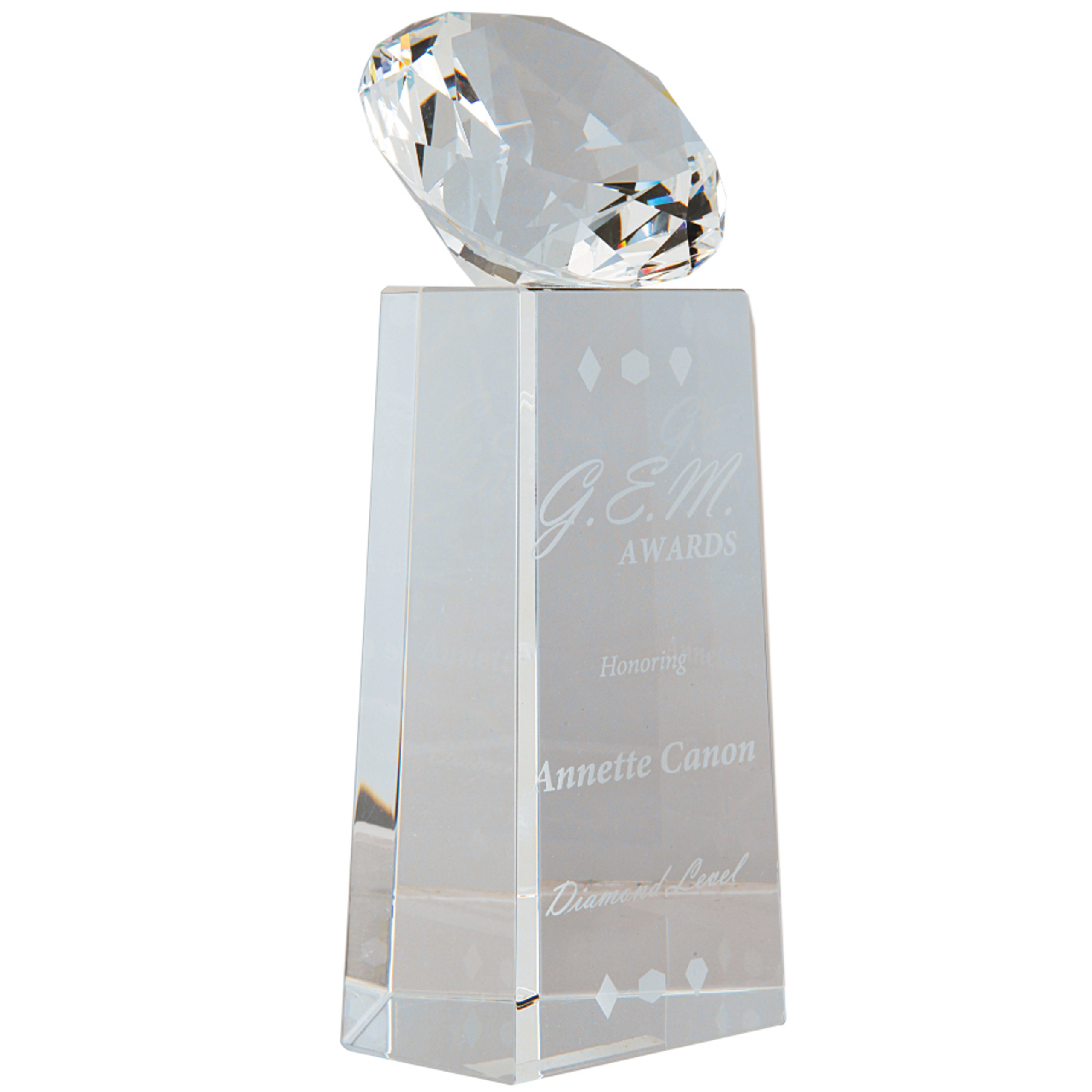 Tall Crystal Diamond Trophy on Clear Base - Engrave Tech
