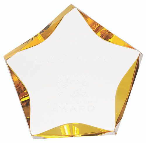 Clear Acrylic Star Award with Yellow Accents 184 - Engrave Tech