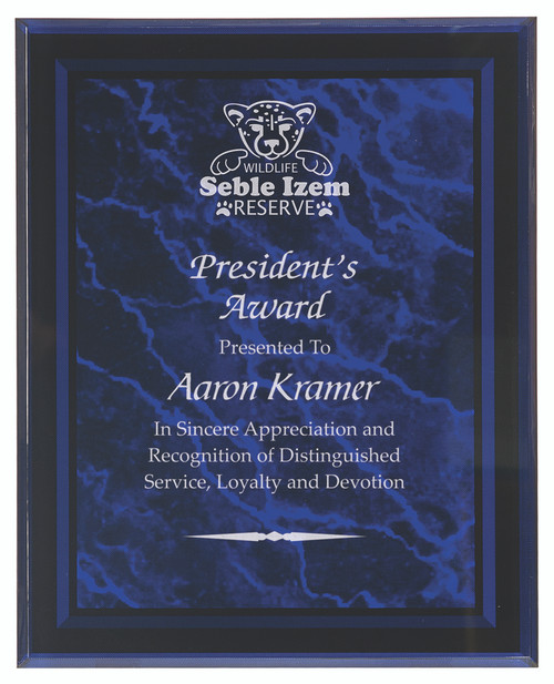 Blue Marble Plaque with Blue Acrylic Backdrop 325 - Engrave Tech