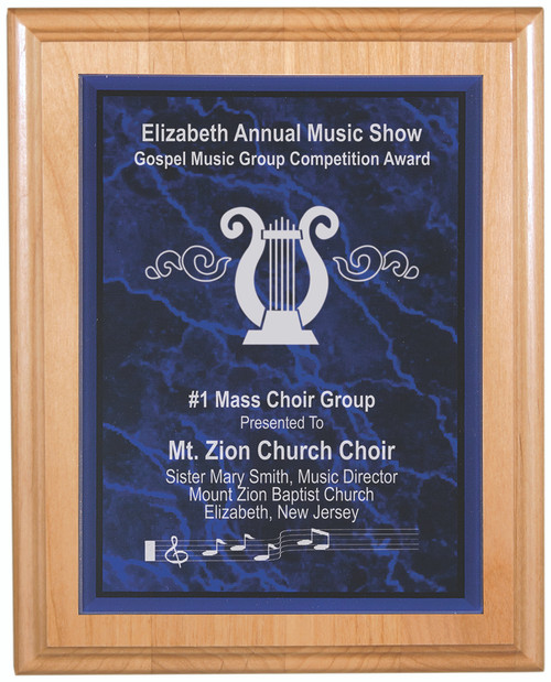 Blue Marble Plaque with Light Wood Backdrop 350 - Engrave Tech