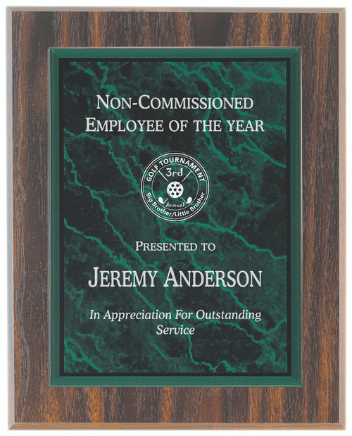 Green Marble Plaque with Dark Wood Backdrop 358 - Engrave Tech