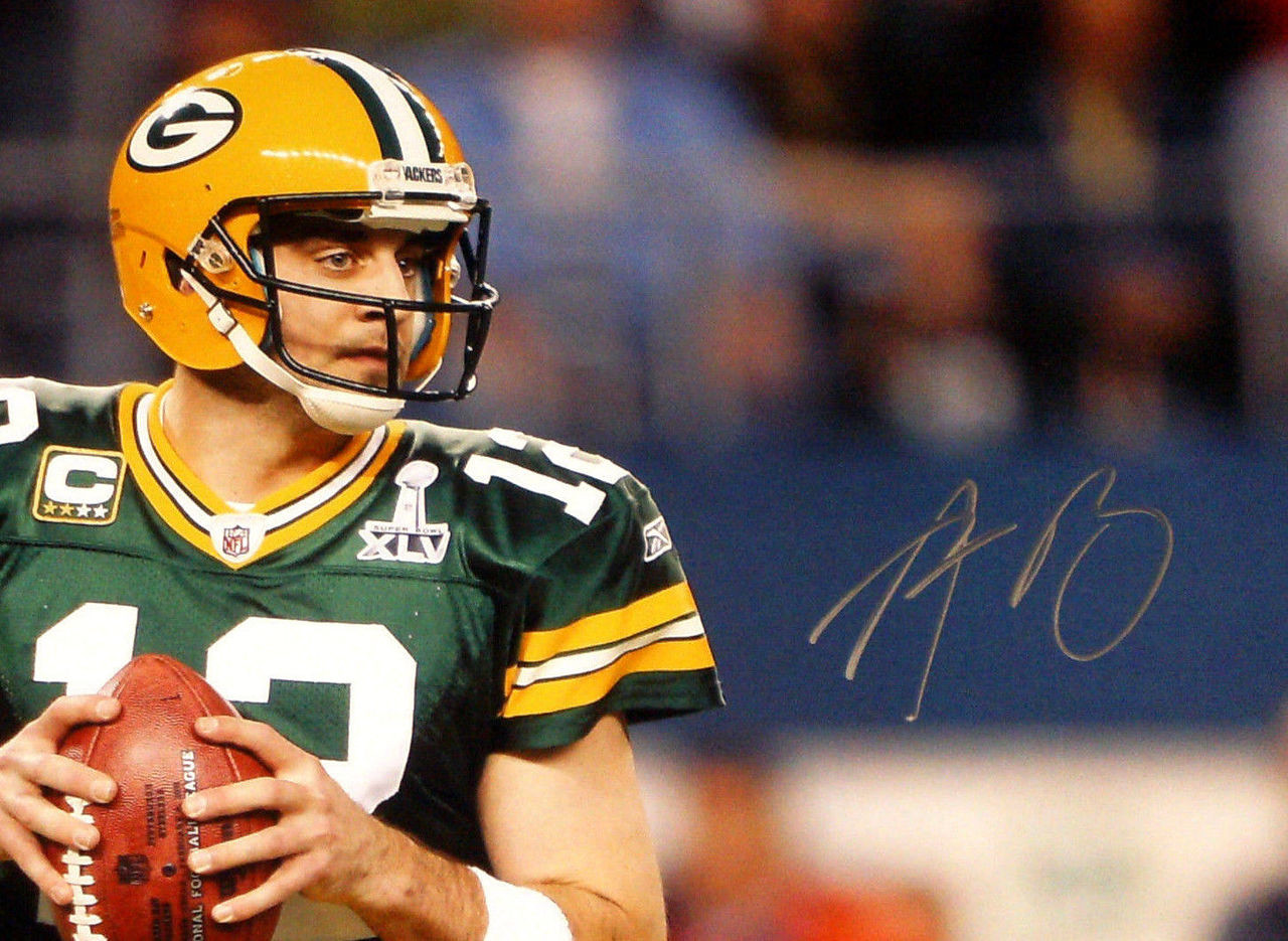 AARON RODGERS GREEN BAY PACKERS AUTOGRAPHED 16X20 PHOTO AASH SUPER BOWL ...