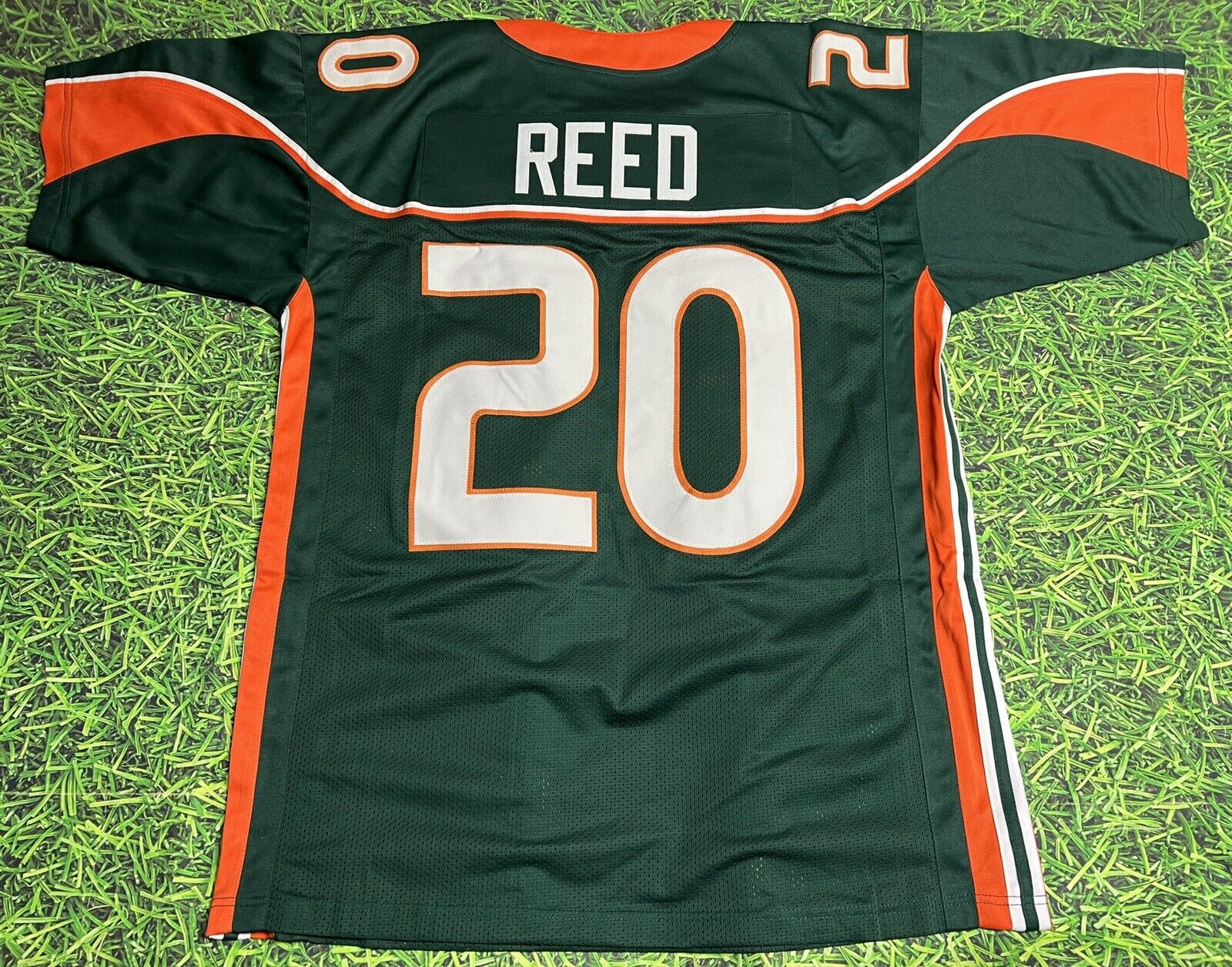ED REED CUSTOM UNIVERSITY OF MIAMI HURRICANES JERSEY W THE U
