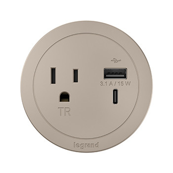 Wiremold RFPCRUAUC-NI10 Round Furniture Power Center 1- Outlet with USB ...