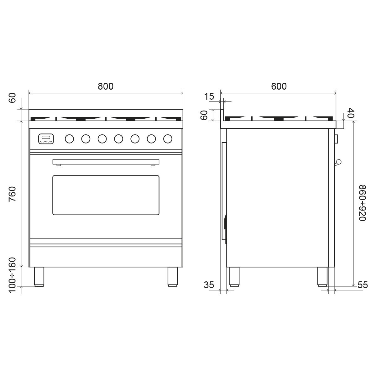 Ilve 80cm Professional Plus 5 Burner Freestanding Dual Fuel Cooker ...