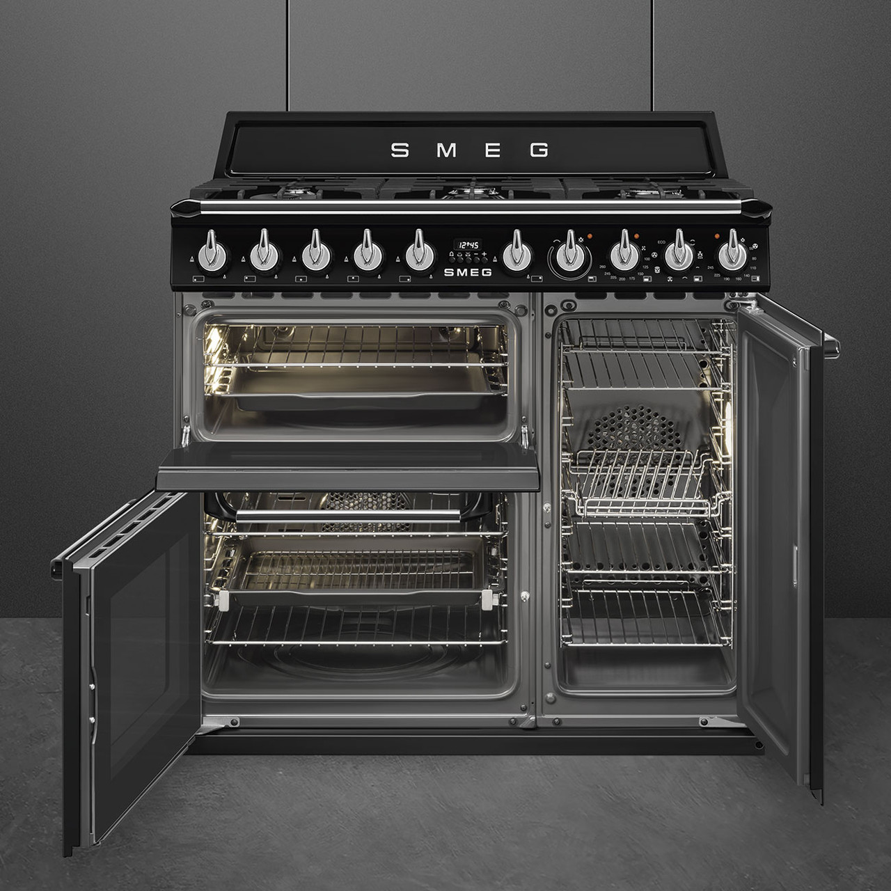 Smeg 90cm Black Victoria Dual Fuel Freestanding Oven - Split Ovens ...
