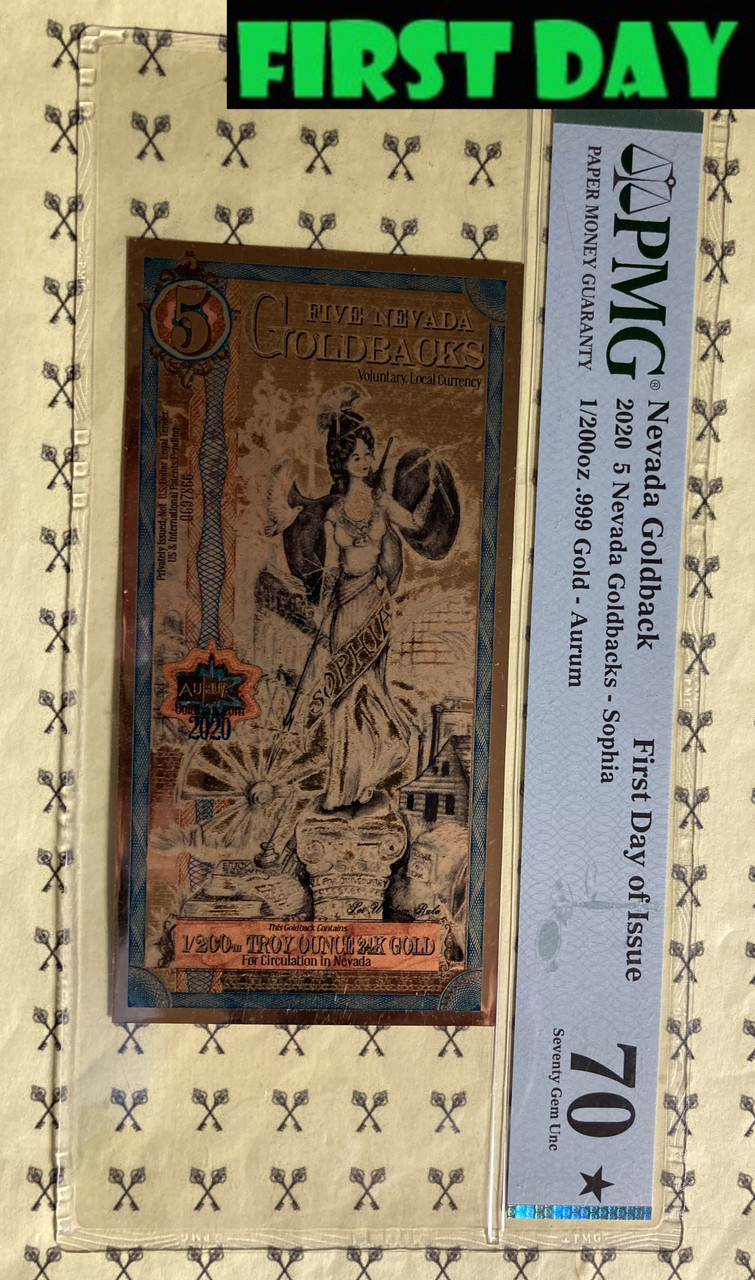 2020 Nevada 5 Goldback PERFECT PMG 70 ★ First Day of Issue - Gold is Back