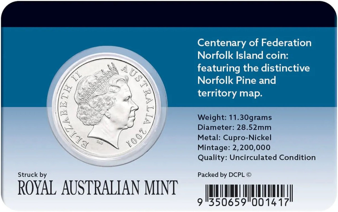 2001 20c Centenary Of Federation Norfolk Island UNC Coin Town Hall 2001-20c-centenary-of-federation-norfolk-island-unc-coin-town-hall