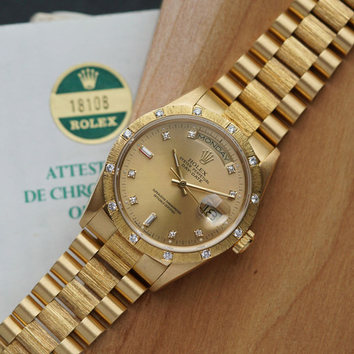 Rolex Day Date Ref. 18108 Bark & Diamond 18k Gold 36mm 1987