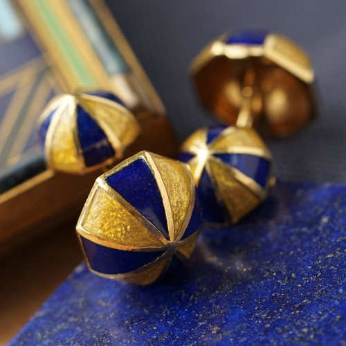 David Webb Cufflinks Umbrella 18k Yellow Gold Blue and Yellow Enamel