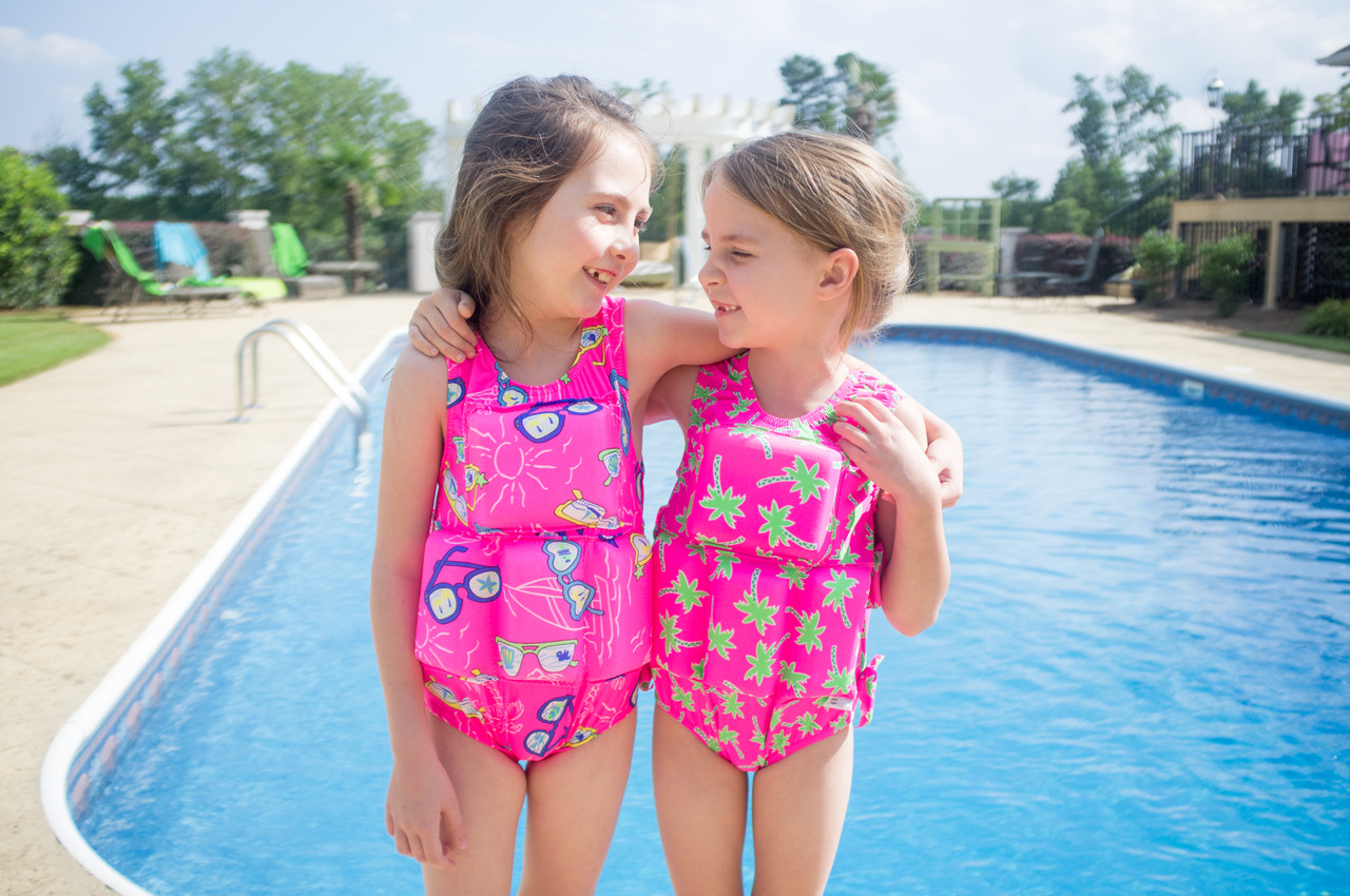 My Pool Pal Girls Flotation Swimsuit - Palm Tree (No Bows) - Medium Only