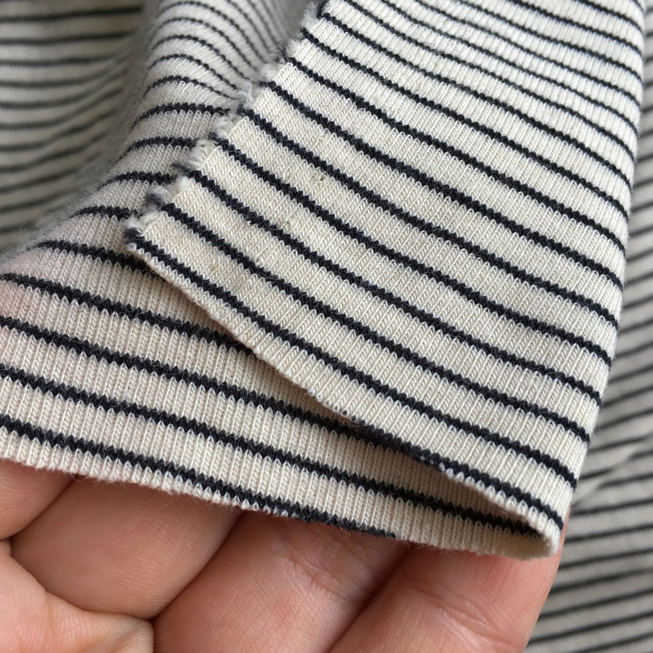 Cotton stretch interlock beige stripe 200gsm, last 1m - WiththeWeave