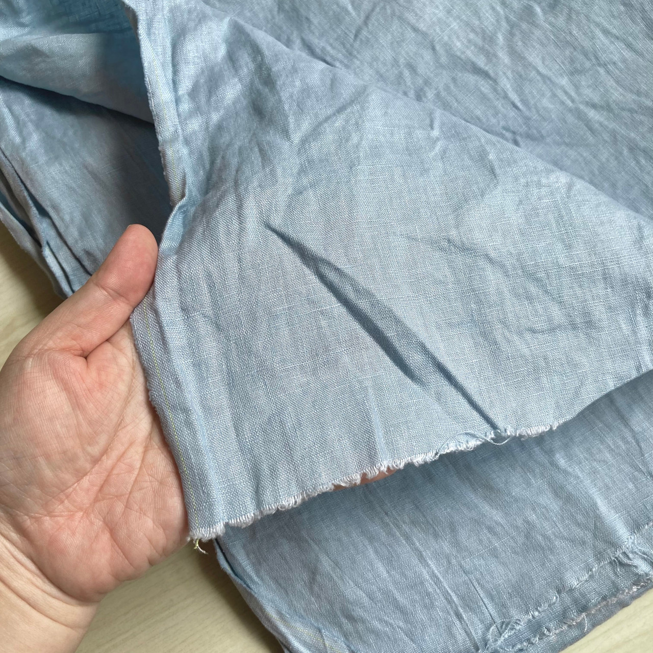 161gsm greyish sky linen (stiff), by metre - WiththeWeave