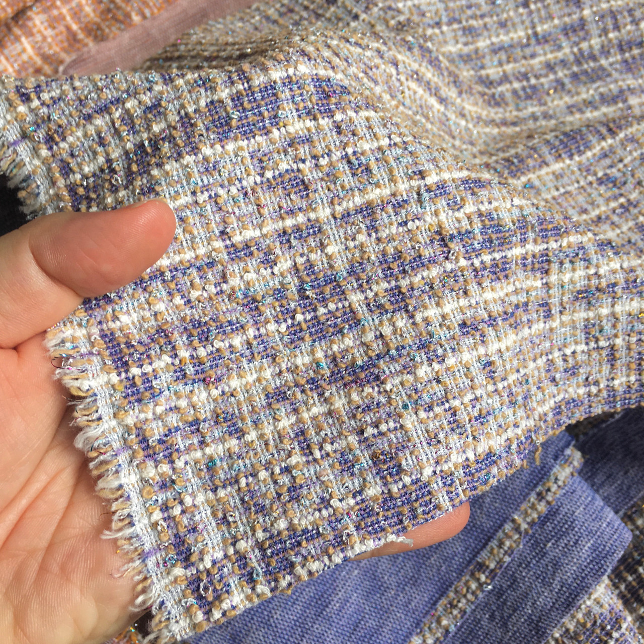 Knit boucle ivory lilac 275gsm, by metre - WiththeWeave