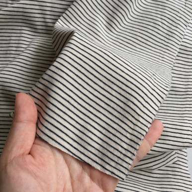 Cotton stretch interlock beige stripe 200gsm, last 1m - WiththeWeave