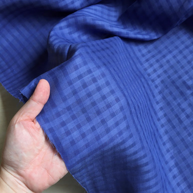 108gsm cobalt blue check linen, last 1.05m - WiththeWeave
