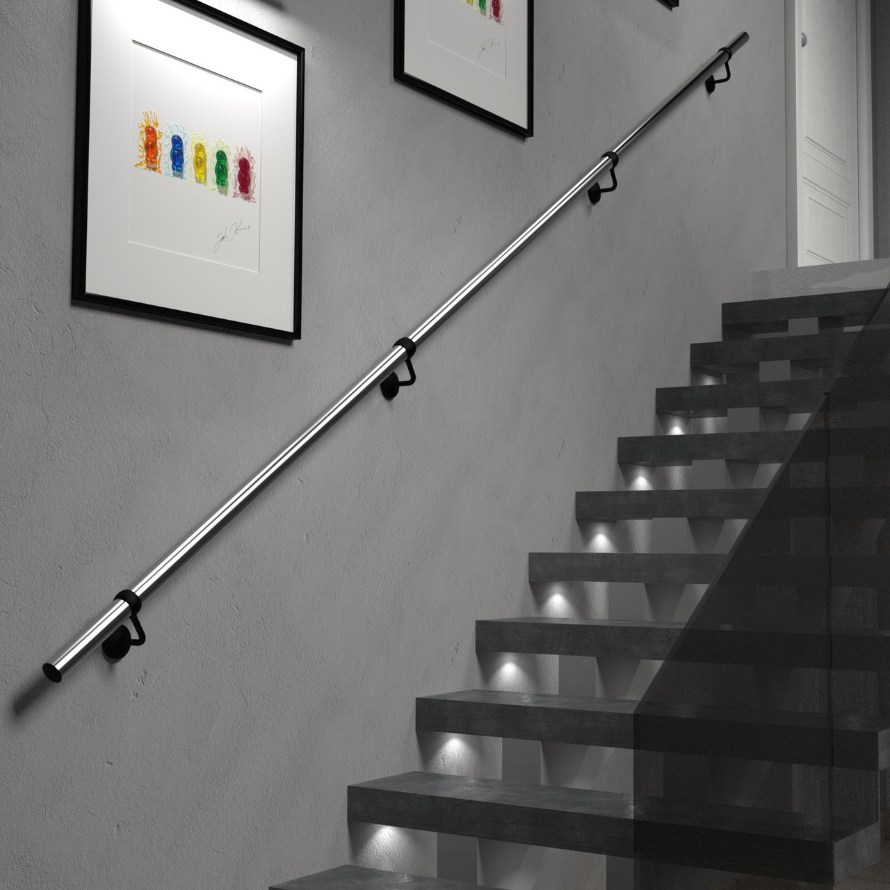 Stainless Steel Handrail Kit & Matt Black Stair Handrail Brackets 3.6m ...