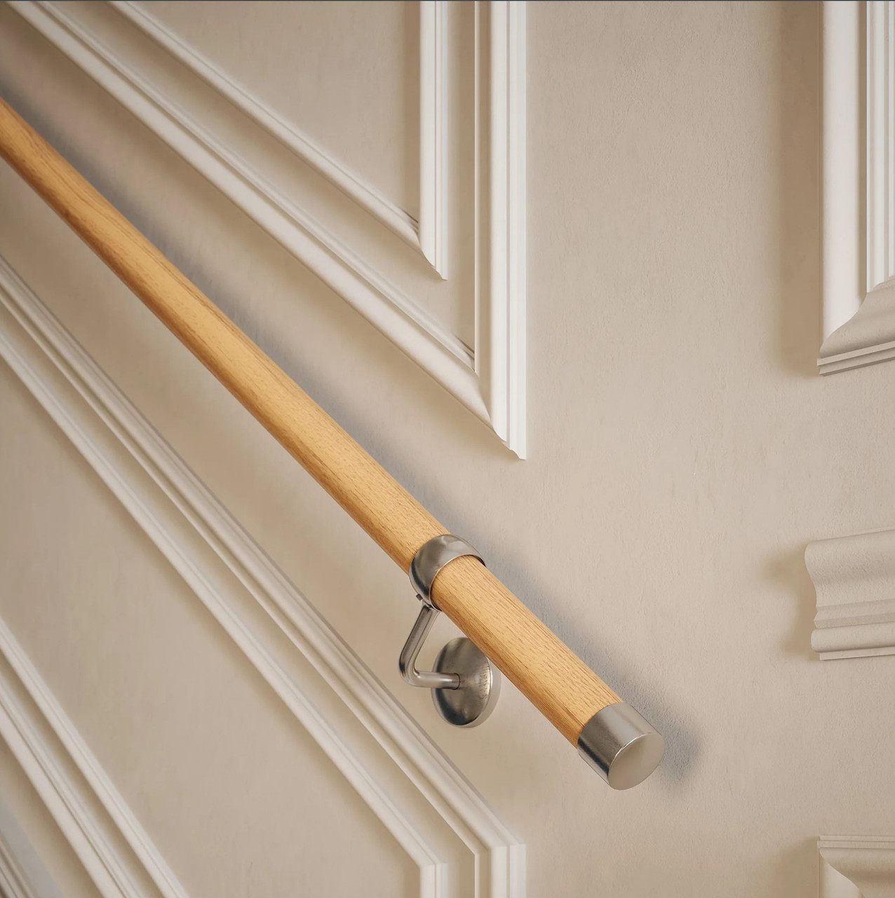 Stair Handrail Kit 2.4m | Pine Handrail with Stainless Steel Brackets