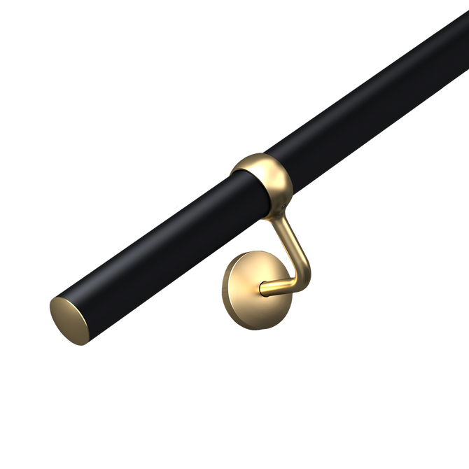 Matt Black Stair Handrail Kit 2.4 M X 40mm with Matt Black & Brass Brackets
