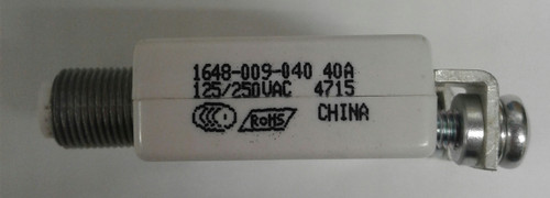 1648-009-040 push to reset 40 amp circuit breaker, 7/16-28 bushing, white button, screw terminals