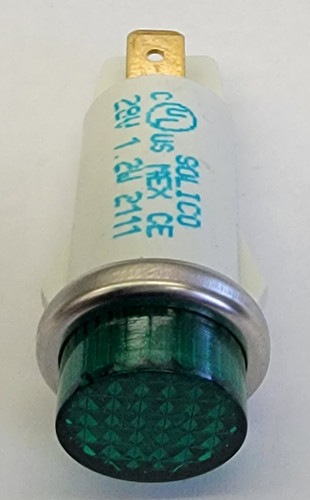 3039-3-11-38340 Solico 28 Volt Green Incandescent Round Indicator Light, Spade Terminals