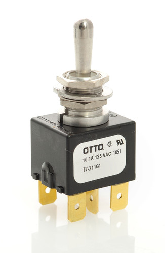 Otto T7-211G1 On-Off-Momentary On Toggle Switch, spade terminals