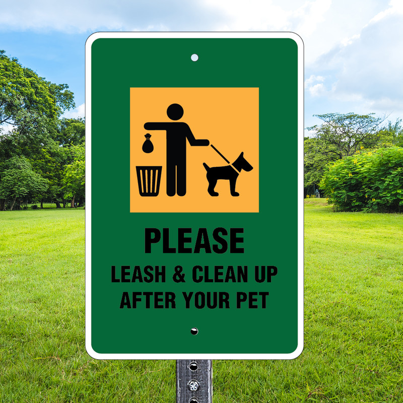 Leash and Clean Up 12" x 18" Aluminum Sign