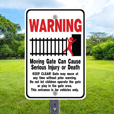 Warning Moving Gate: 12" x 18" Aluminum Sign