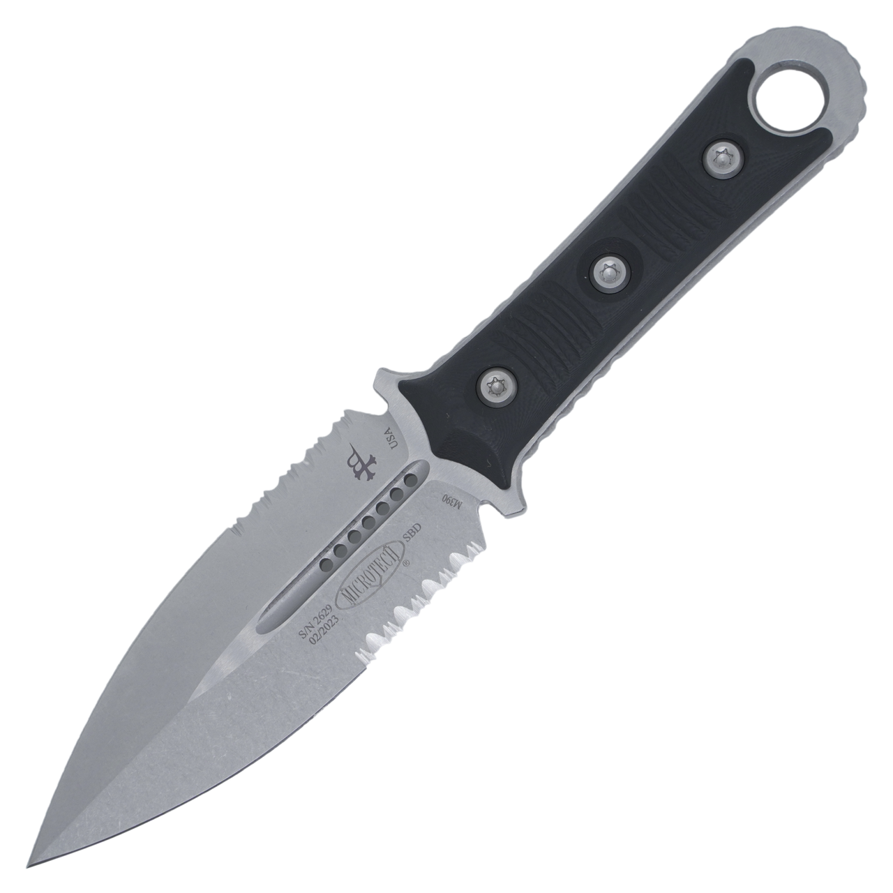 Microtech SBD, Black G-10 / Partially Serrated Stonewash M390 - 201-11