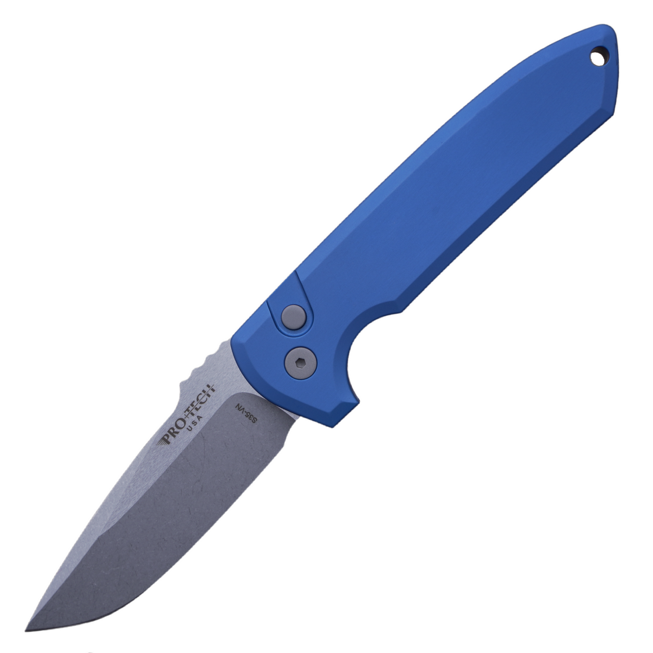 Pro-Tech Rockeye, Blue Aluminum / Stonewash CPM-S35VN - LG301-Blue