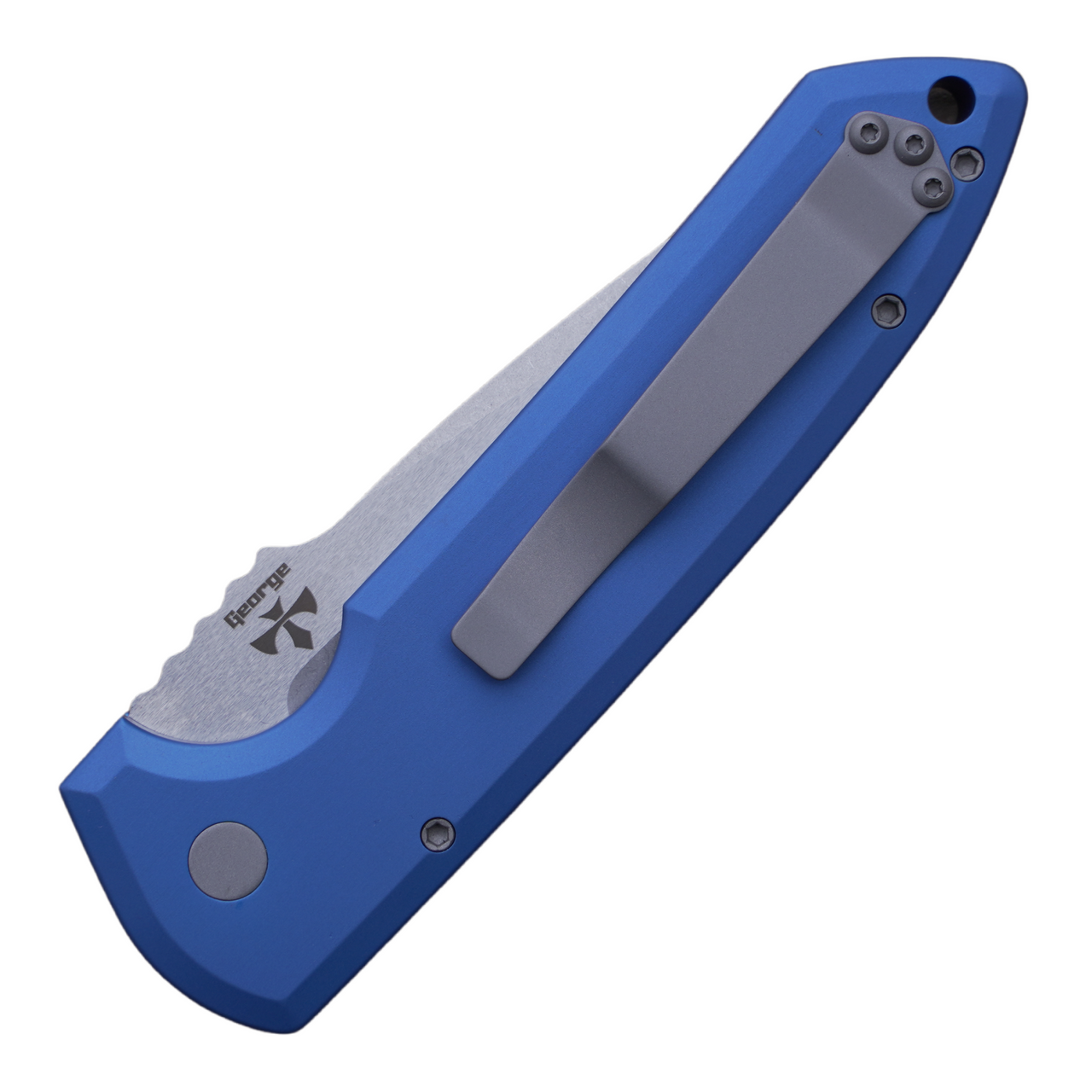 Pro-Tech Rockeye, Blue Aluminum / Stonewash CPM-S35VN - LG301-Blue