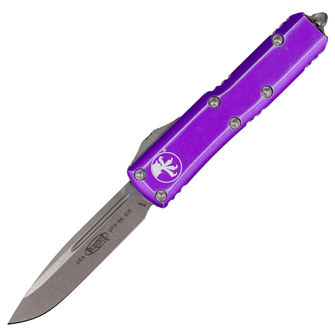 Microtech UTX-85 Drop Point, Distressed Purple Aluminum / Stonewash ...