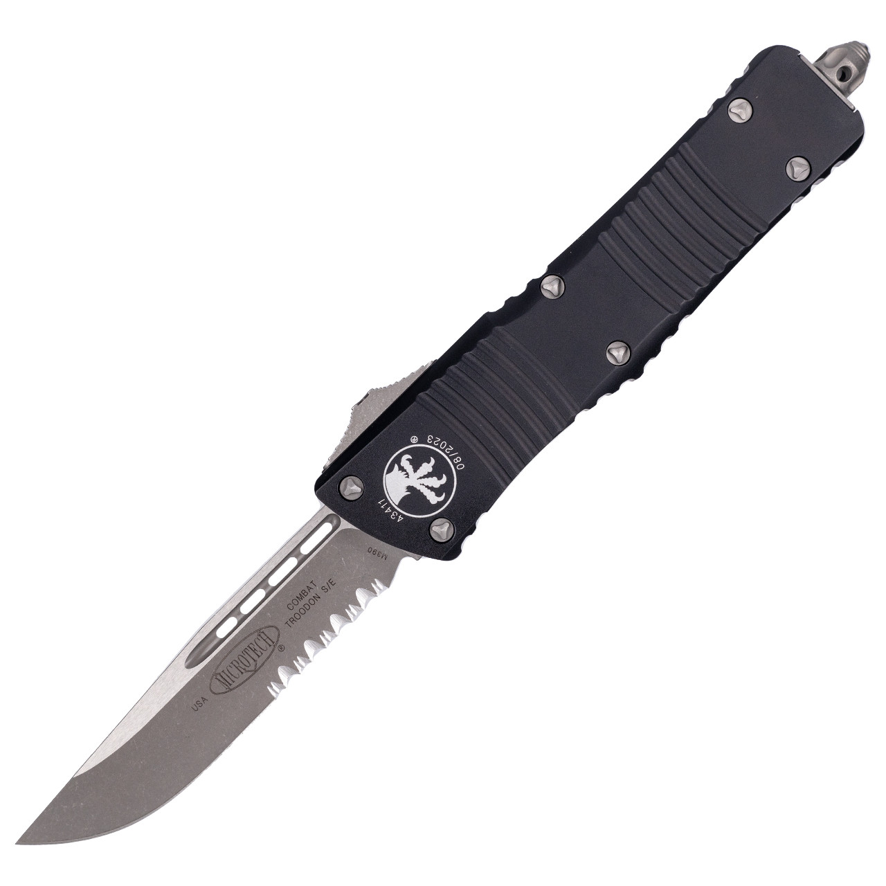 Microtech Combat Troodon Drop Point, Black Aluminum / Partially ...