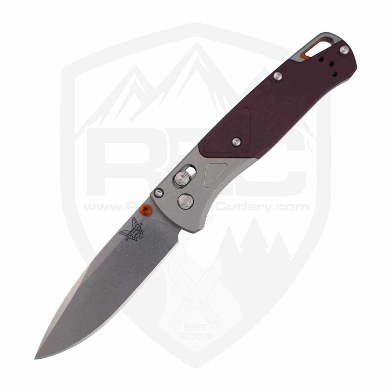 Benchmade Bugout Grey Aluminum, Redstone Richlite, S90V