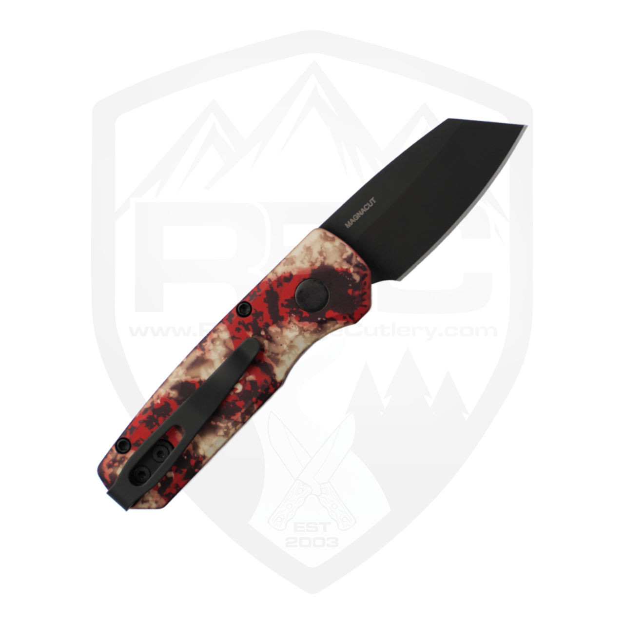 ProTech Runt 5 Crimson Tiger Camo Aluminum, Reverse Tanto DLC Magnacut ...