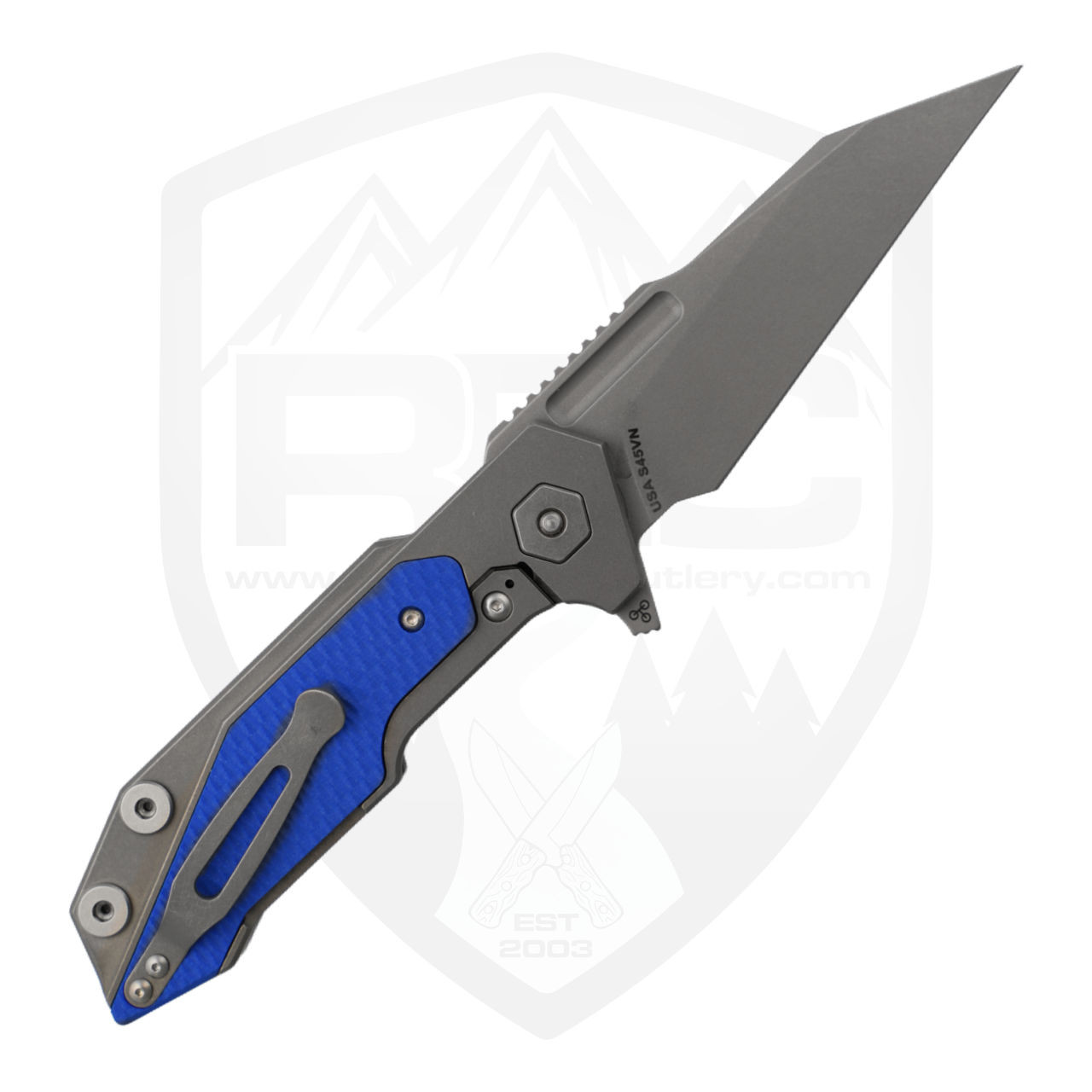 Hinderer Knives Full Track Wharncliffe Blue G10 Working Finish Titanium ...
