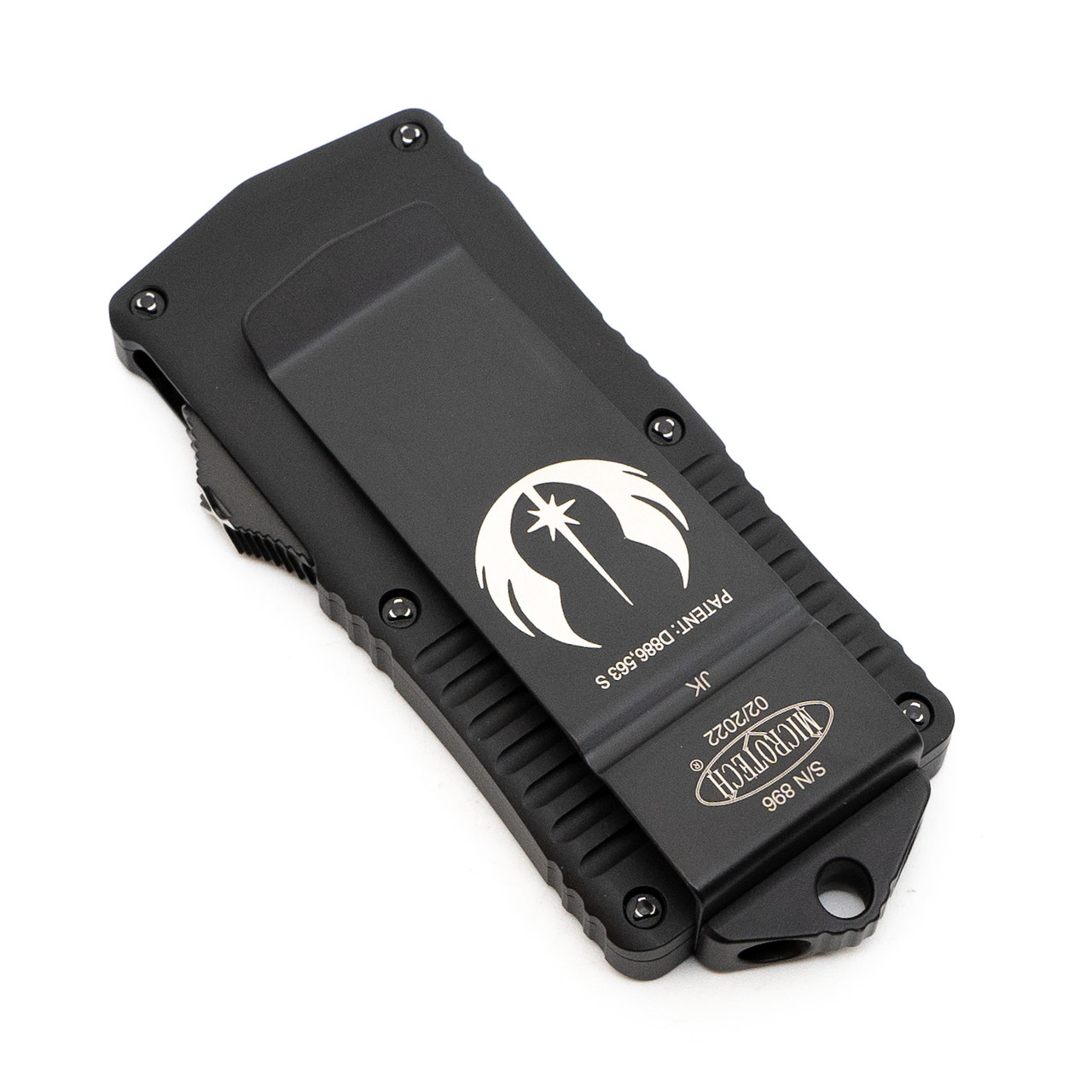 Microtech Exocet Jedi Knight Double Edge, Black Aluminum / Blue ...