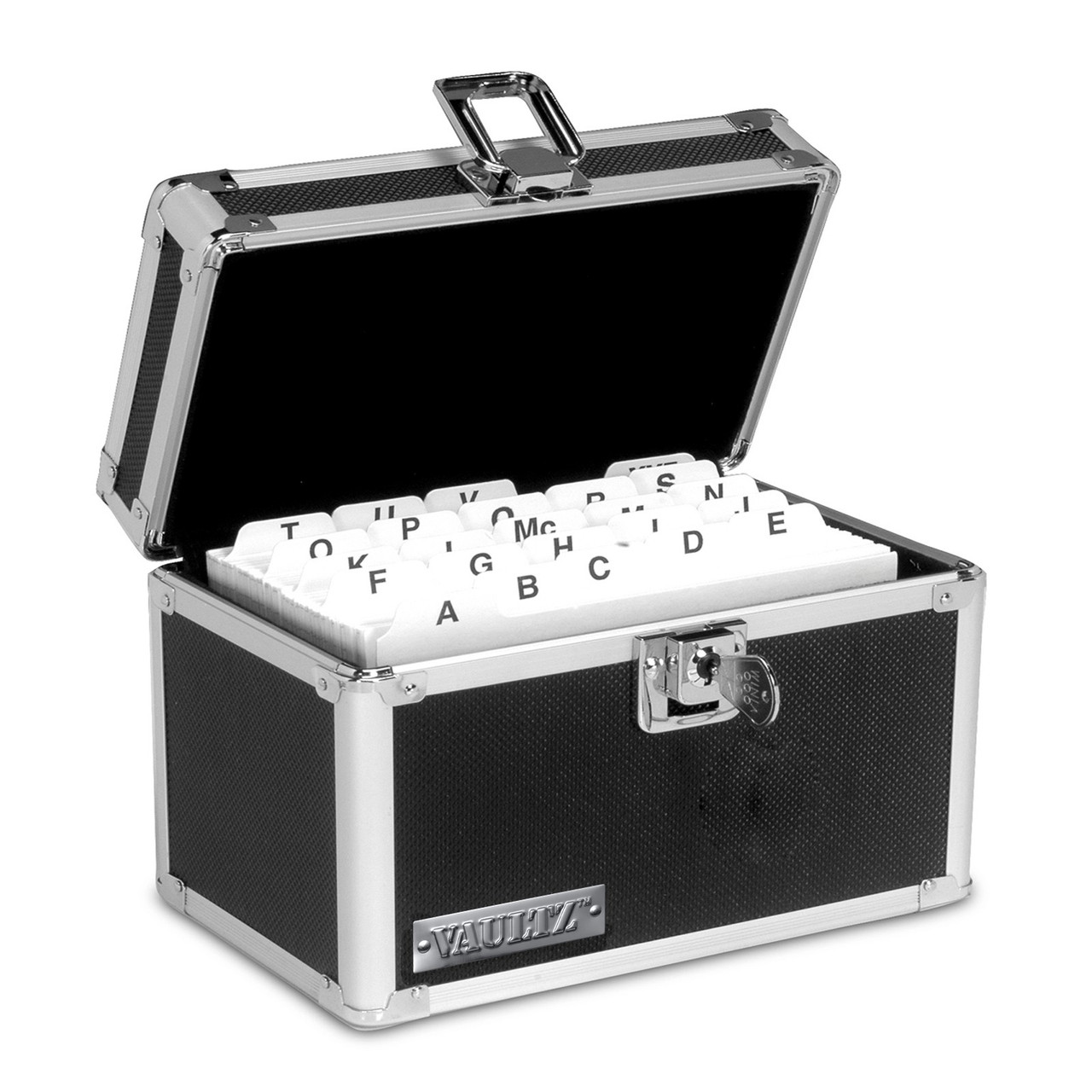 Black Locking 5x8 Index Card Box Holds 550 Cards Vaultz VZ01280 black-locking-5x8-index-card-box-holds-550-cards-vaultz-vz01280