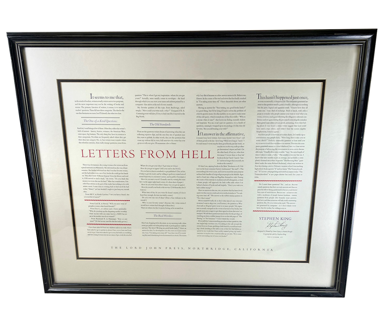 Stephen King "Letters from Hell" Signed Limited Edition Poster, only ...